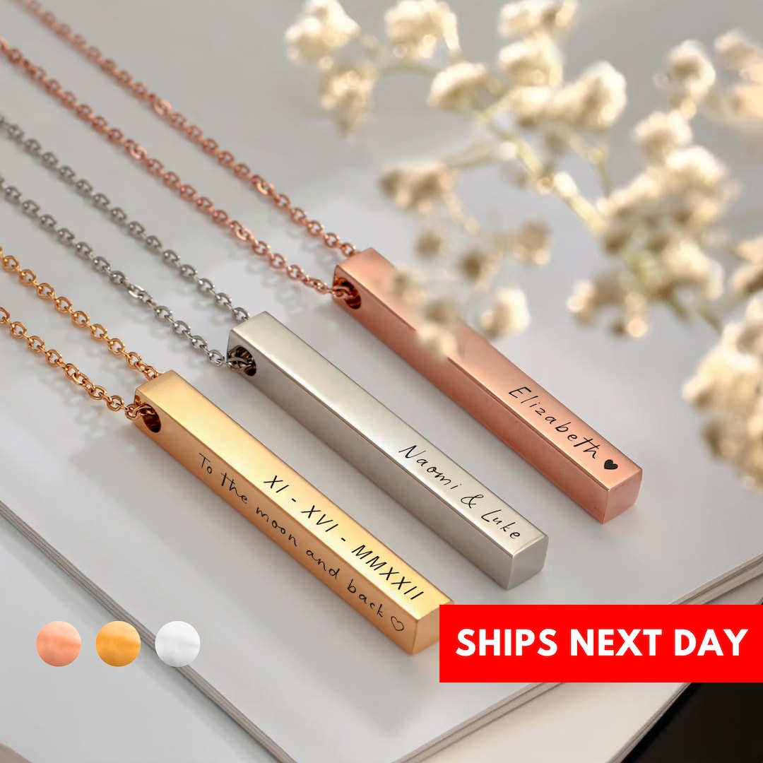 Personalized 3D Vertical Bar Necklace Custom Necklace Engraved Bar ...
