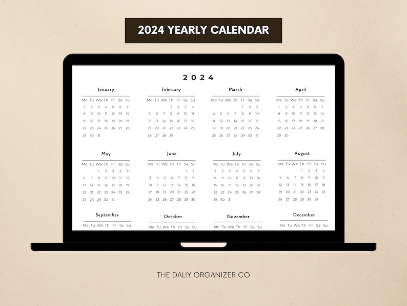 Printable 2024 Yearly Calendar 2024 Overview 2024 Calendar Minimalist ...