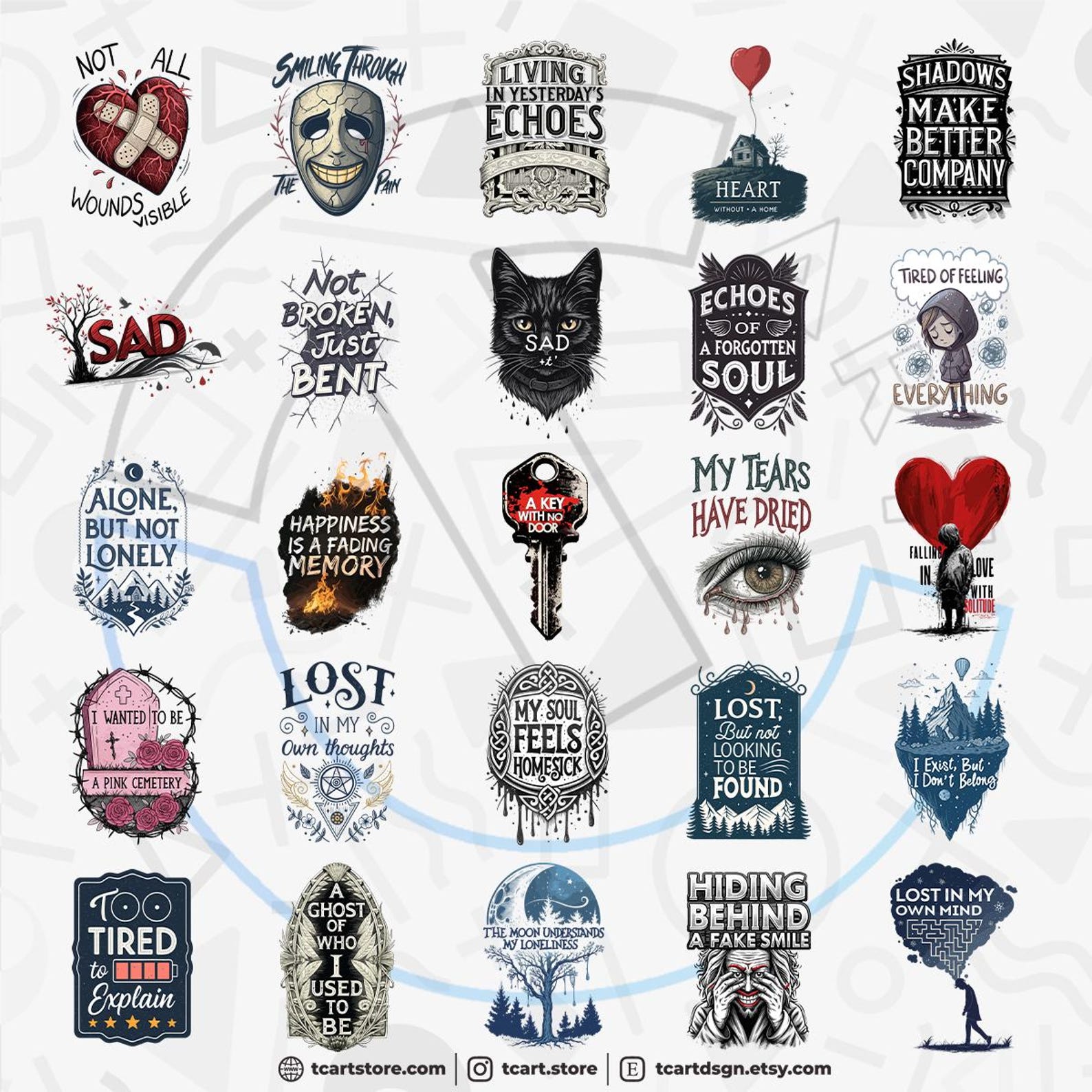 Melancholy Vol.1 T-shirt Design Bundle Suitable for Printing, 100+ High ...