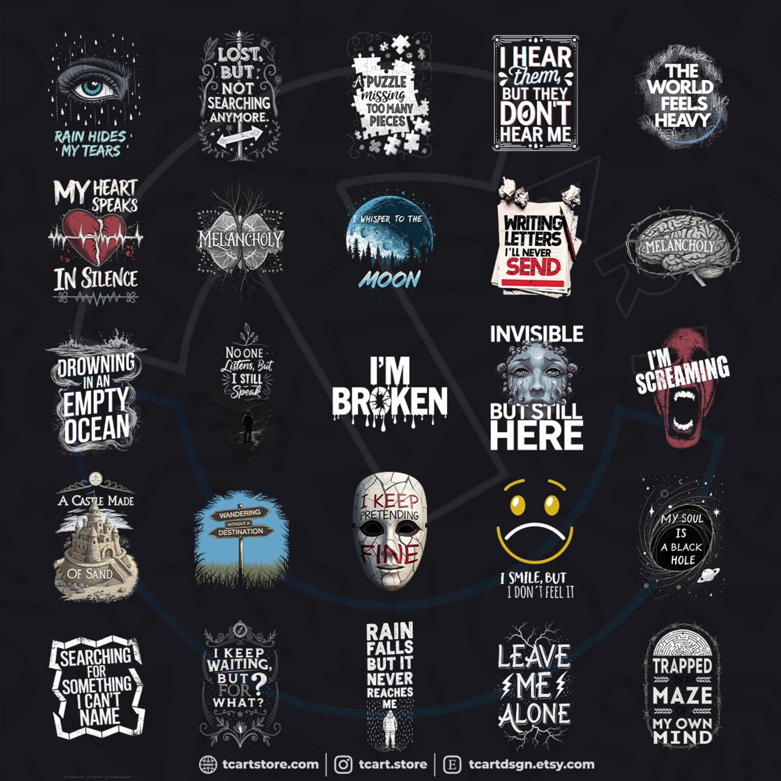 Melancholy Vol.1 T-shirt Design Bundle Suitable for Printing, 100+ High ...