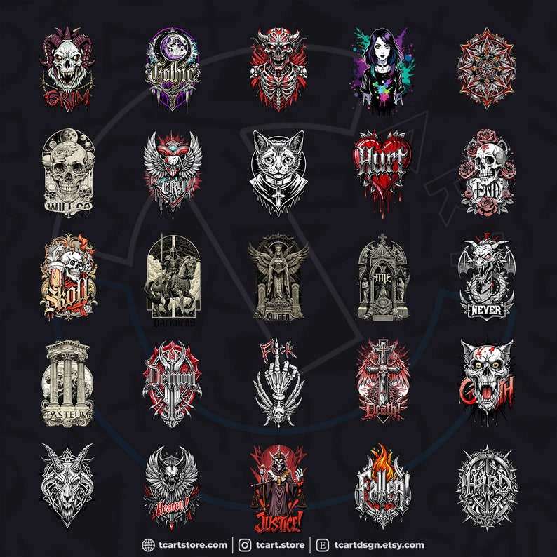 Gothic Vol.1 T-shirt Design Bundle Suitable for Printing, 100+ High ...
