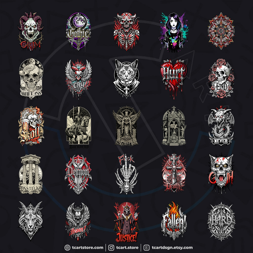Gothic Vol.1 T-shirt Design Bundle Suitable for Printing, Dark Style ...