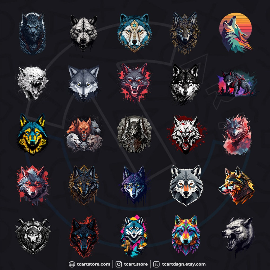 Wolf Vol.1 T-shirt Design Bundle Suitable for Printing, 100+ High ...