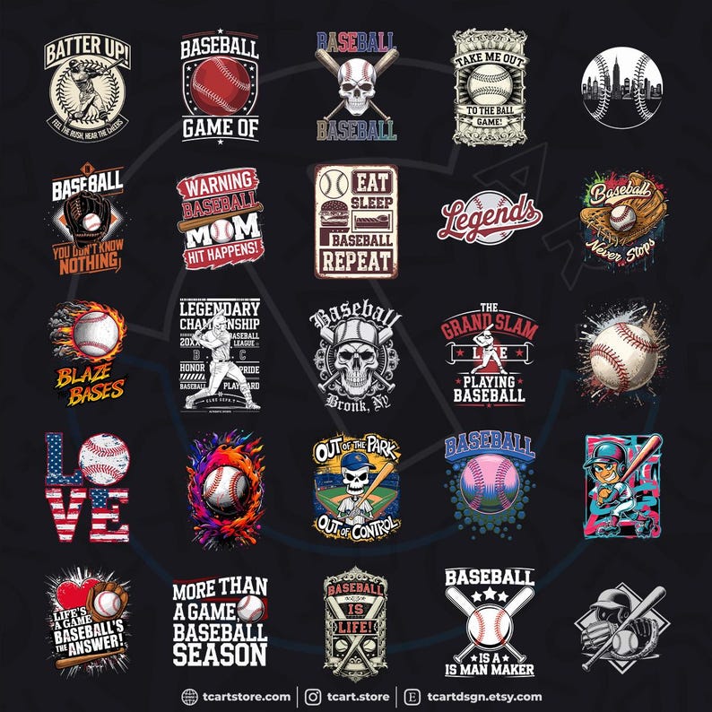 Baseball Vol.1 T-shirt Design Bundle Suitable for Printing, 100+ High ...