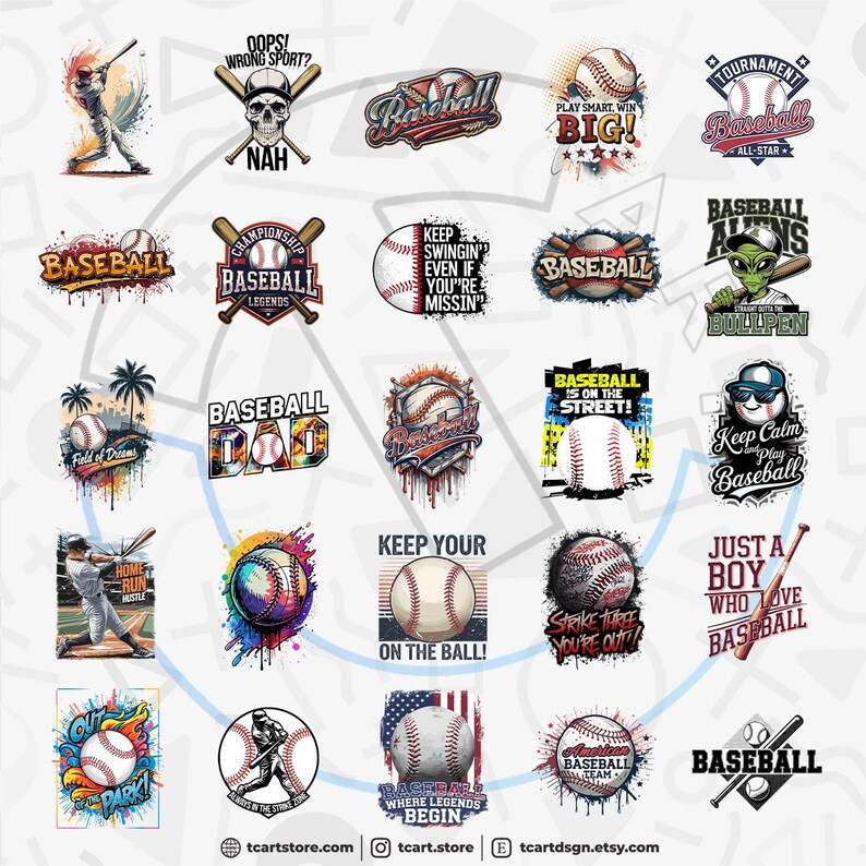 Baseball Vol.1 T-shirt Design Bundle Suitable for Printing, 100+ High ...