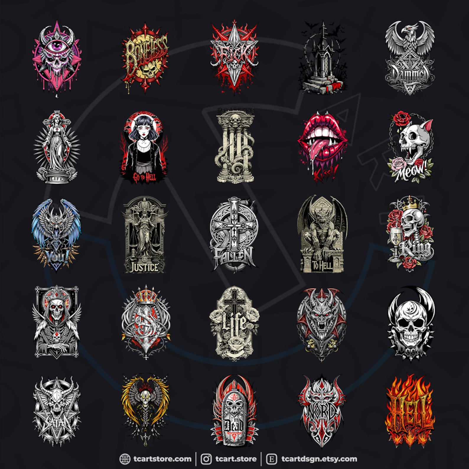 Gothic Vol.1 T-shirt Design Bundle Suitable for Printing, 100+ High ...