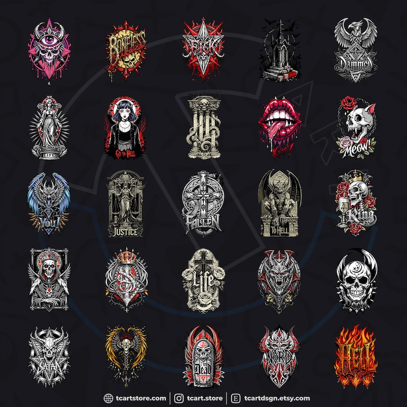 Gothic Vol.1 T-shirt Design Bundle Suitable for Printing, 100+ High ...