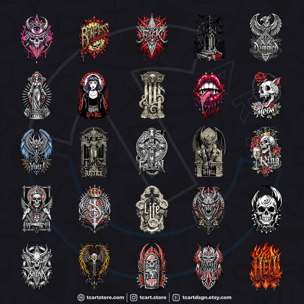 Gothic Vol.1 T-shirt Design Bundle Suitable for Printing, 100+ High ...