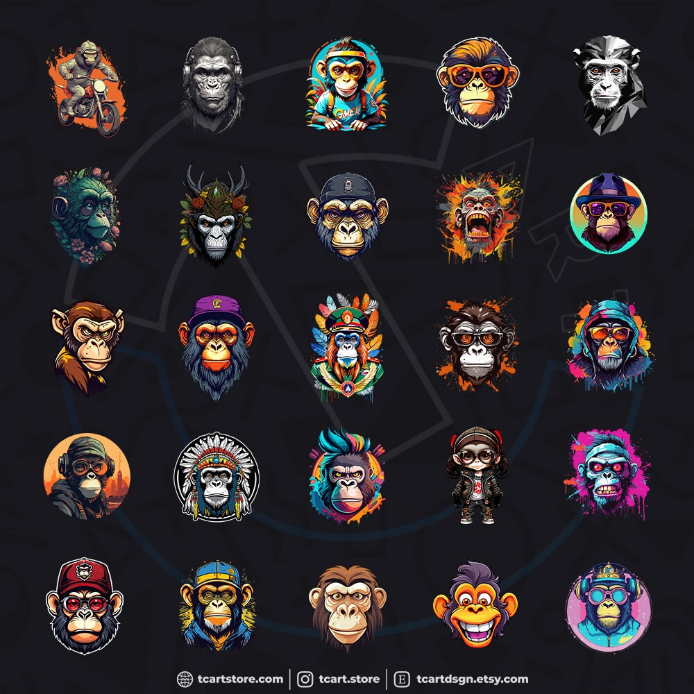 Monkey Vol.1 T-shirt Design Bundle Suitable for Printing, 100 + High ...