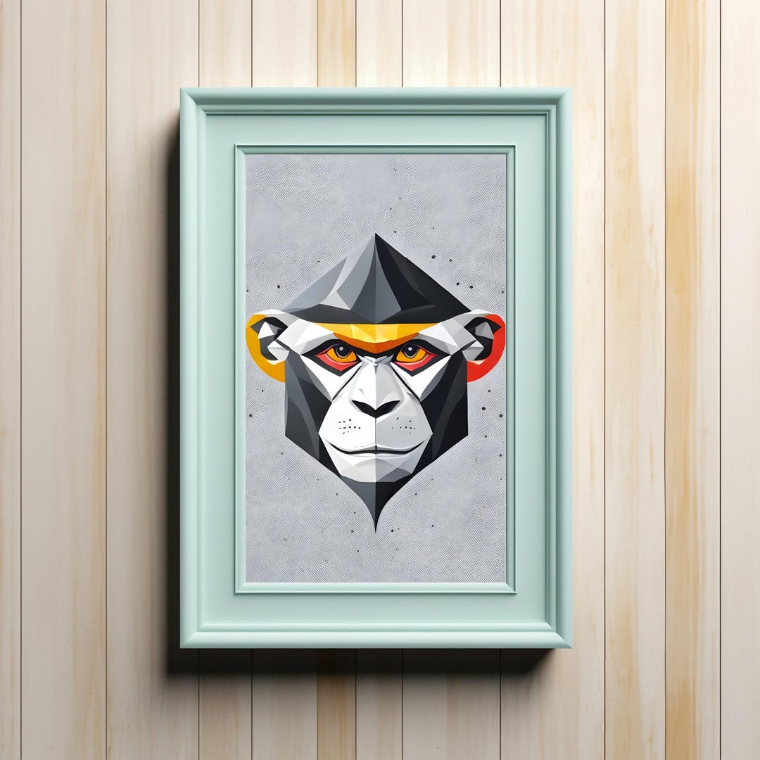 Bold Geometric Monkey Face Art - Low-poly Digital Design for Modern ...