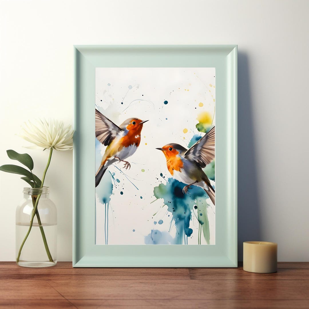 Vibrant Watercolor Robins in Flight - Charming Bird Art for Nature ...