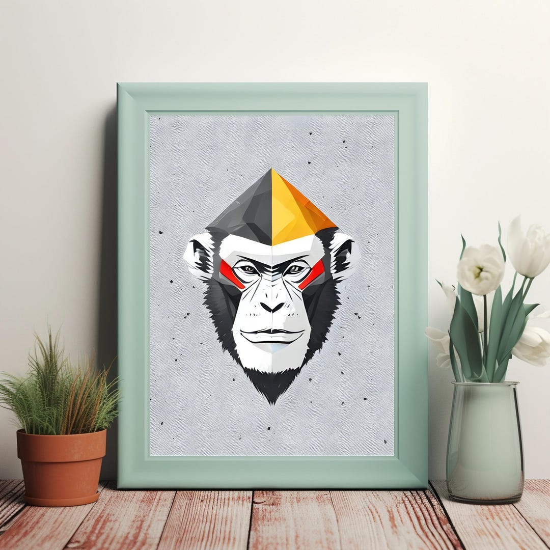 Stylish Geometric Monkey Face Art - Modern Low-poly Digital Artwork for ...