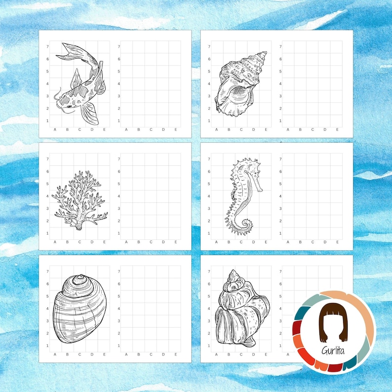 Learn to Draw: Grid Technique - 20 Sea Creatures - Whales, Dolphins ...