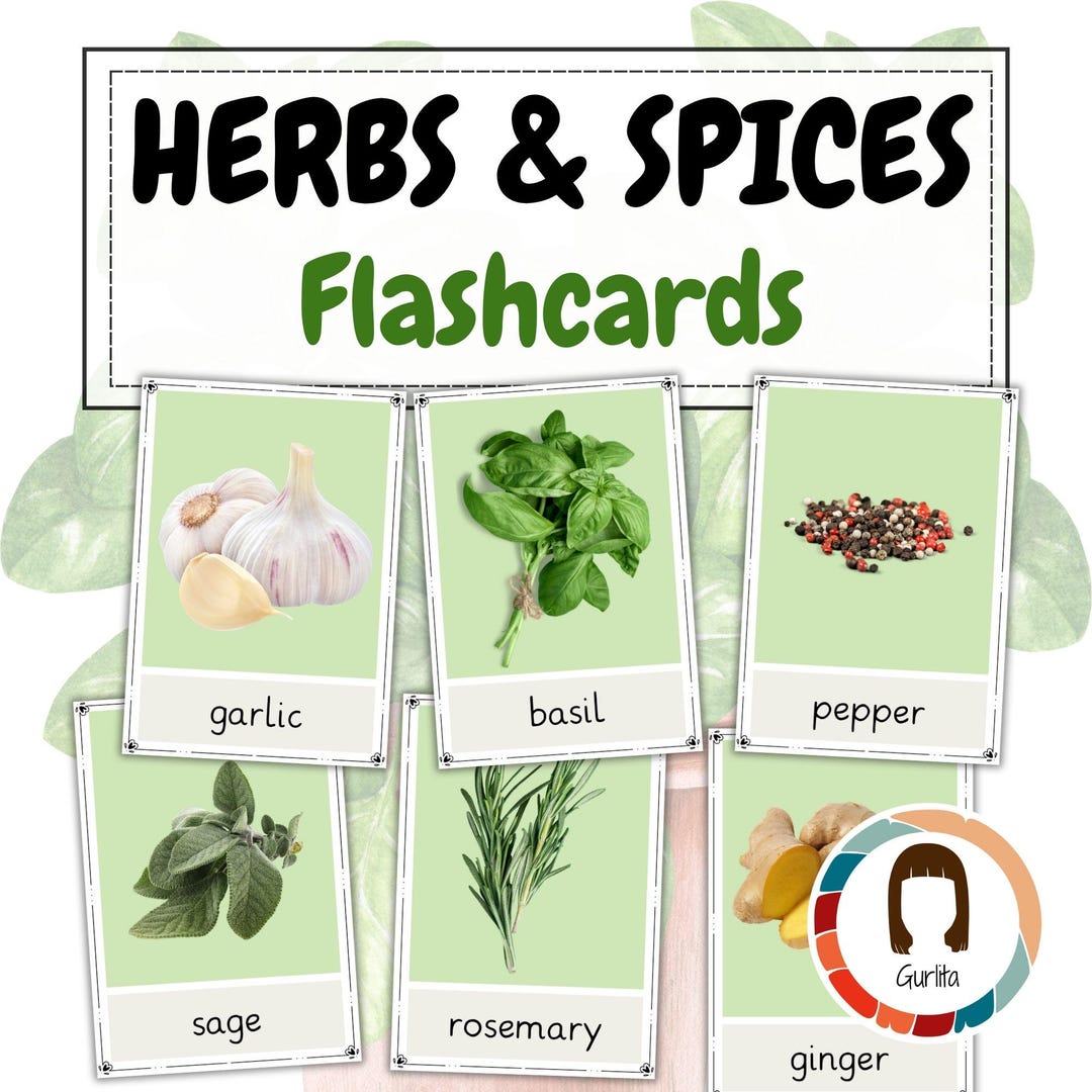 Flash Cards: Herbs & Spices / Montessori / Vocabulary - Etsy