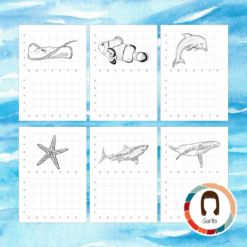 Learn to Draw: Grid Technique - 20 Sea Creatures - Whales, Dolphins ...