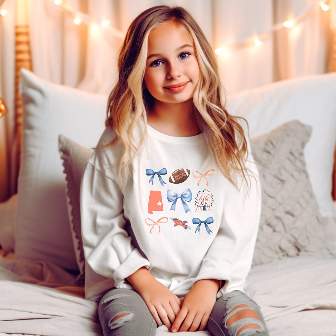 AU Kids Sweatshirt, Preppy Coquette War Eagle Kids Shirt, Little Girl ...
