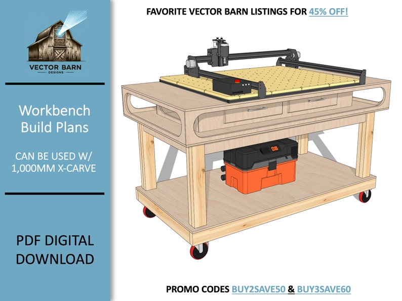 CNC Table Workbench Plans | 1000mm X-carve, Storage (PDF Plans) - Etsy