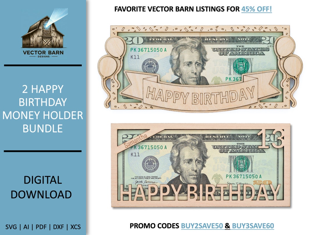 Birthday Money Holder SVG Bundle Glowforge Xtool Files Birthday Card ...