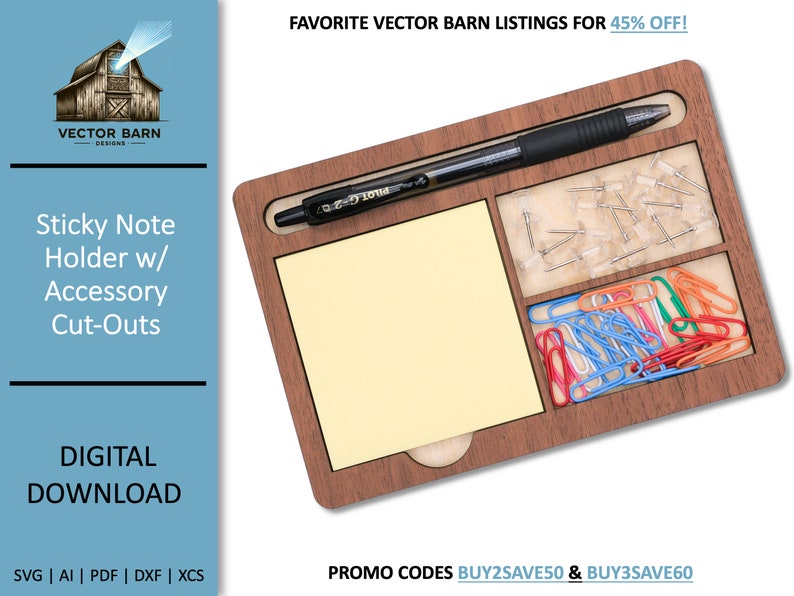 Sticky Note Holder Laser Cut File, Desk Organizer (digital Download) - Etsy