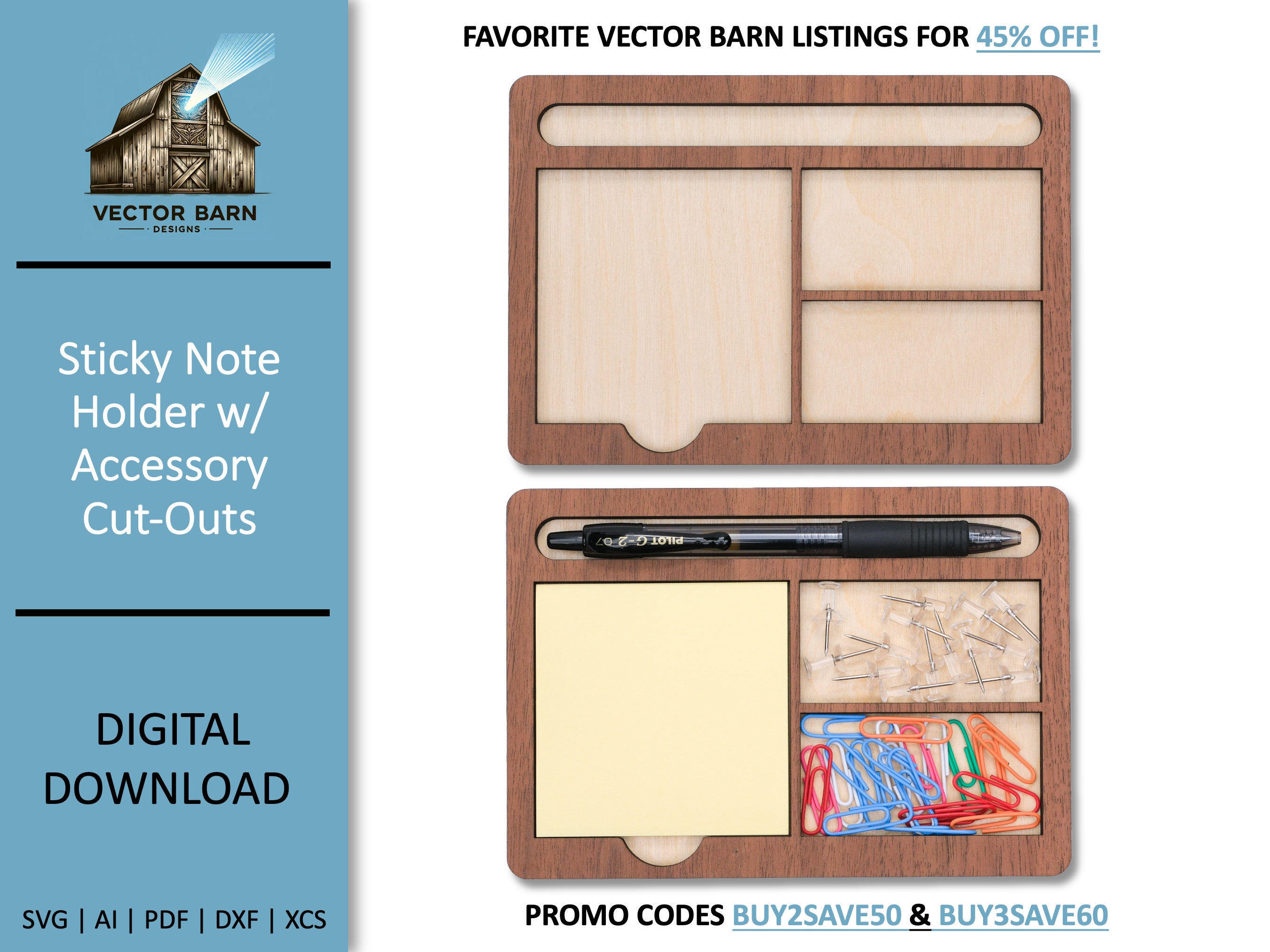 Sticky Note Holder SVG Files Laser Cut Files Digital Download Glowforge ...