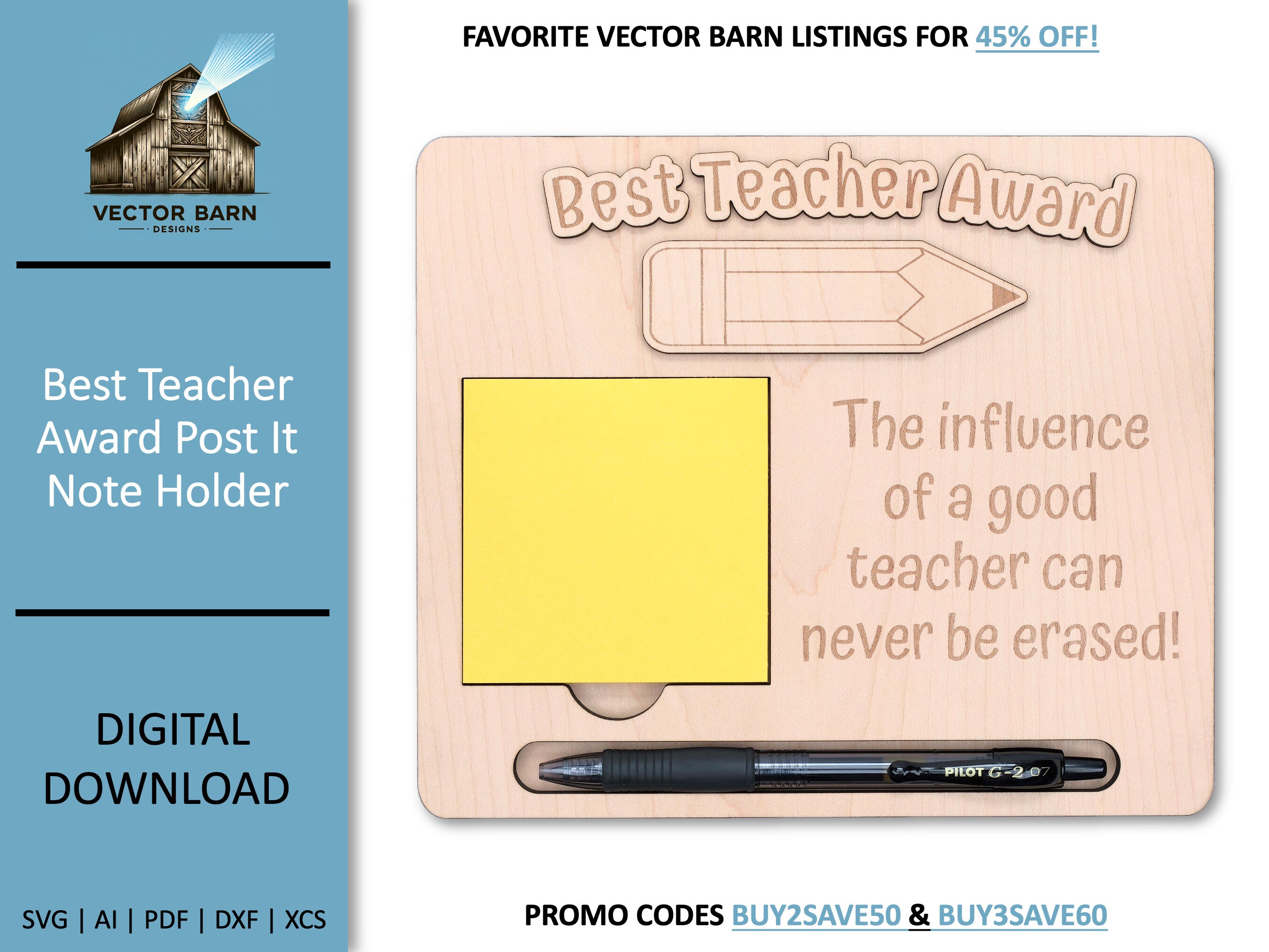 Teacher Sticky Note Holder SVG Files Laser Cut Files Desk Organizer SVG ...