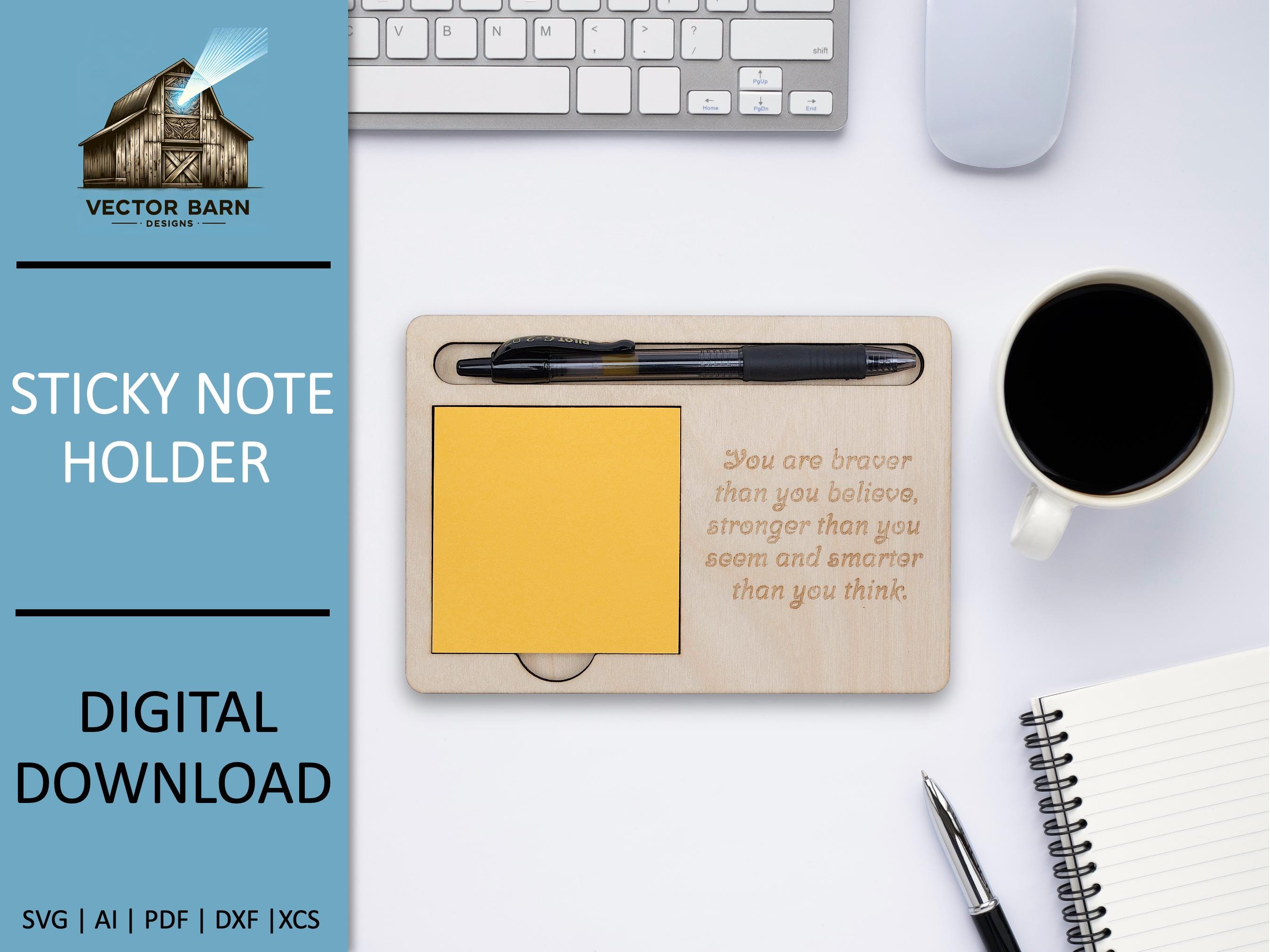 Laser Cut Sticky Note Holder SVG File, Wood Desk Organizer (digital ...
