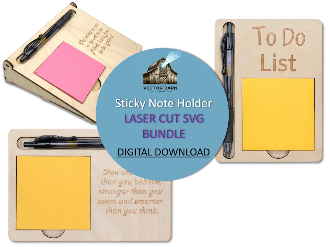 Laser Cut Sticky Note Holder SVG Bundle: Desk Organizer Files (digital ...