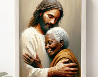Woman Safe in His Arms Vertical Digital Download Jesus Embracing Woman ...