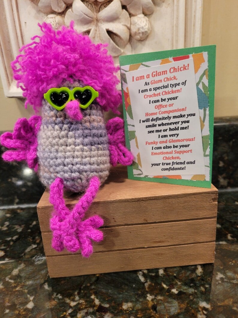 Emotional Support Hot Pink Fluff GLAM Chicks/crochet Handmade/funky ...