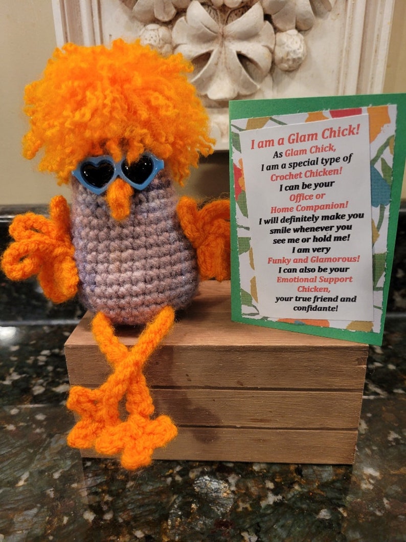 Emotional Support Orange Fluff GLAM Chick/crochet Handmade/funky ...
