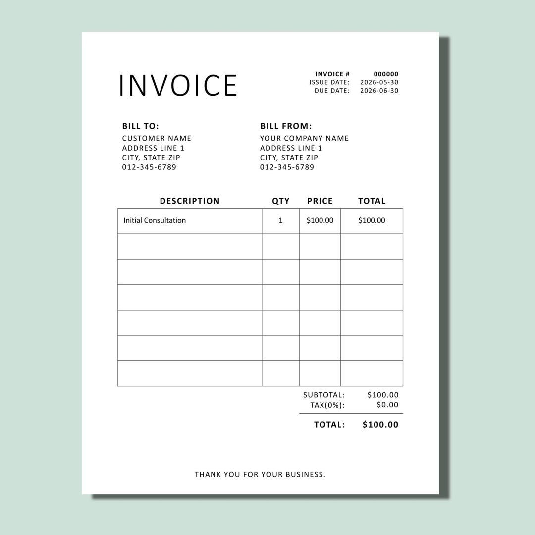 Modèle de facture Canva, simple formulaire professionnel modifiable ...