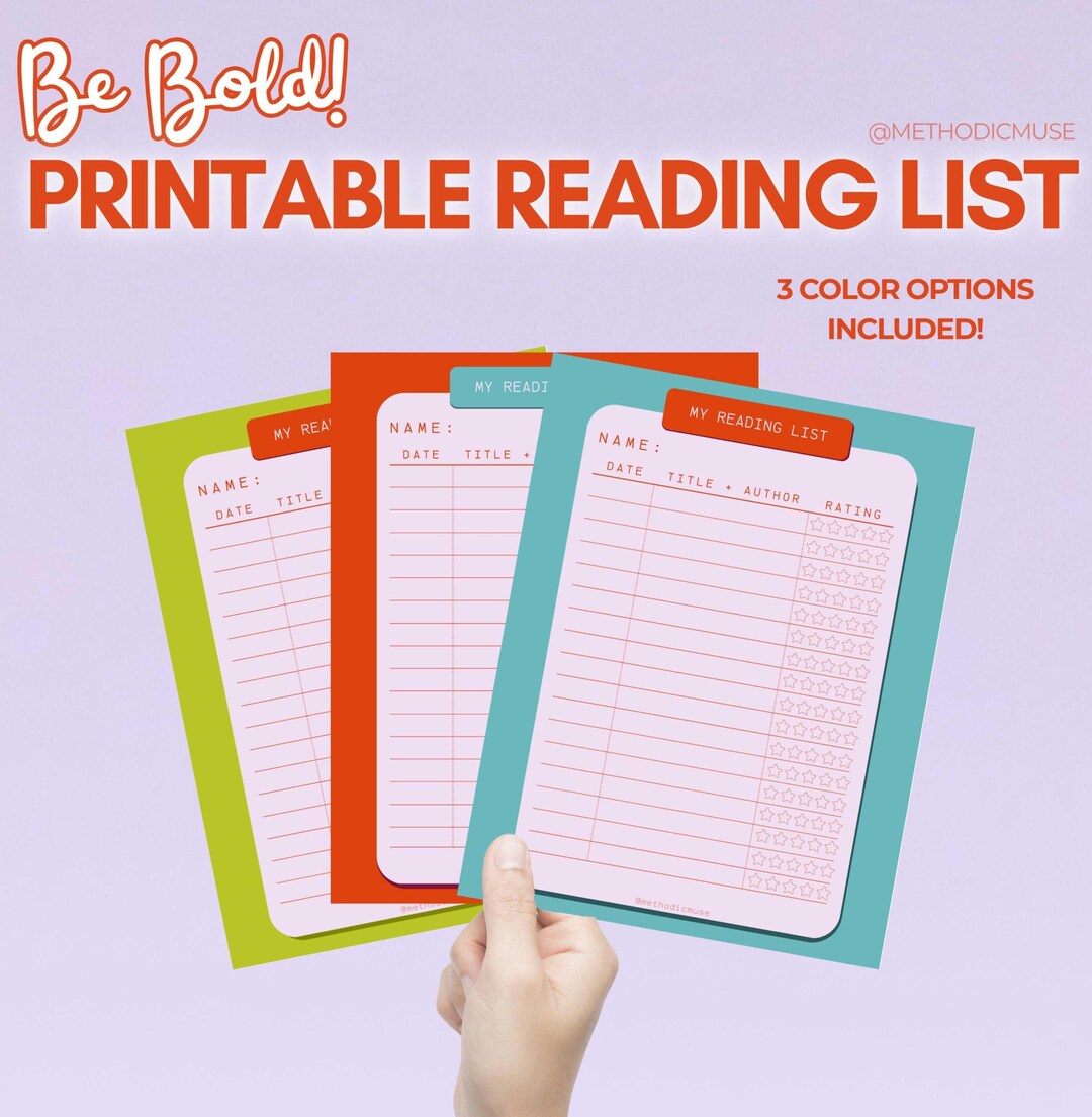 Reading List Printable – Book Tracker With Star Ratings (A4 & US Letter ...