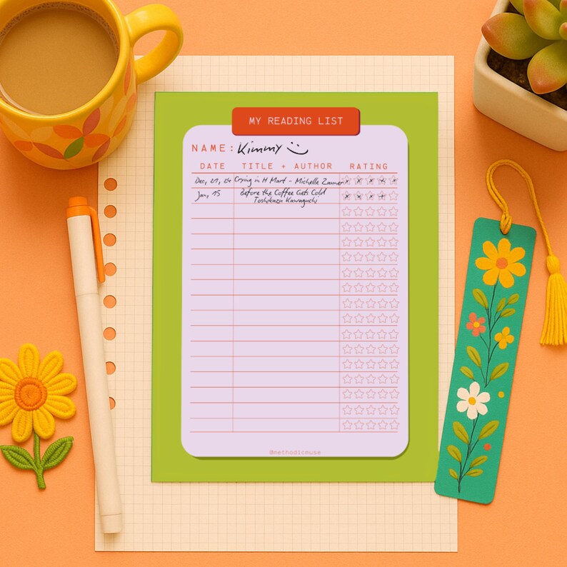 Aesthetic Reading List Printable – Book Tracker With Star Ratings (A4 ...