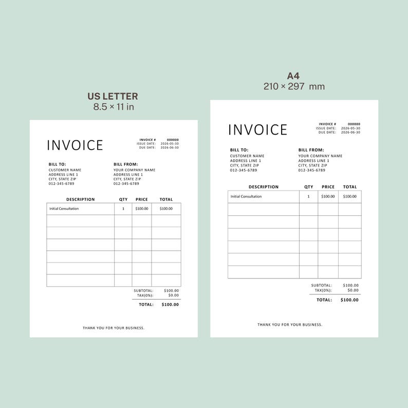 Modèle de facture Canva, simple formulaire professionnel modifiable ...