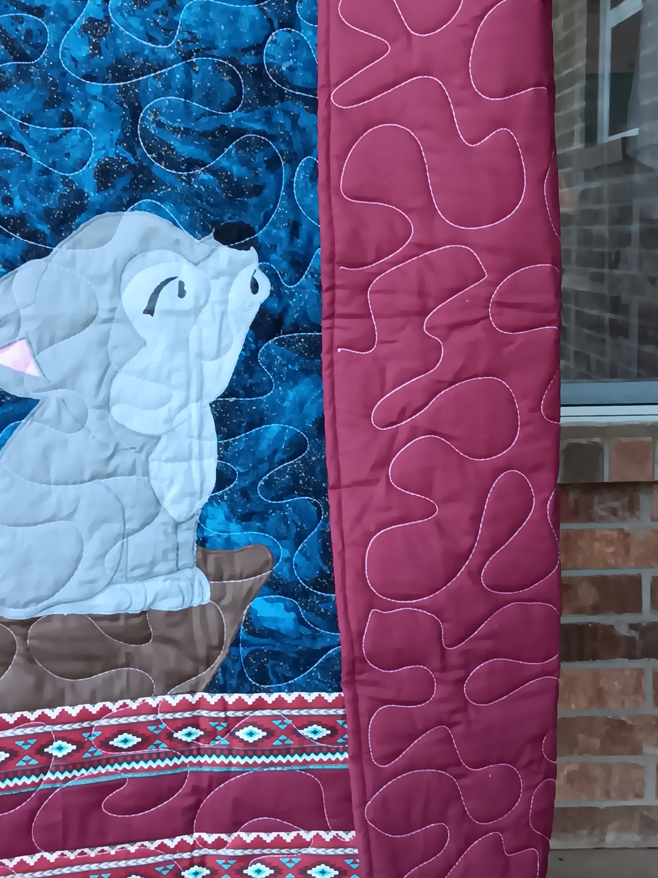 Lap Quilt, Howling Wolf Pup, Native Wolf, 39 X 39, Green and Brown ...