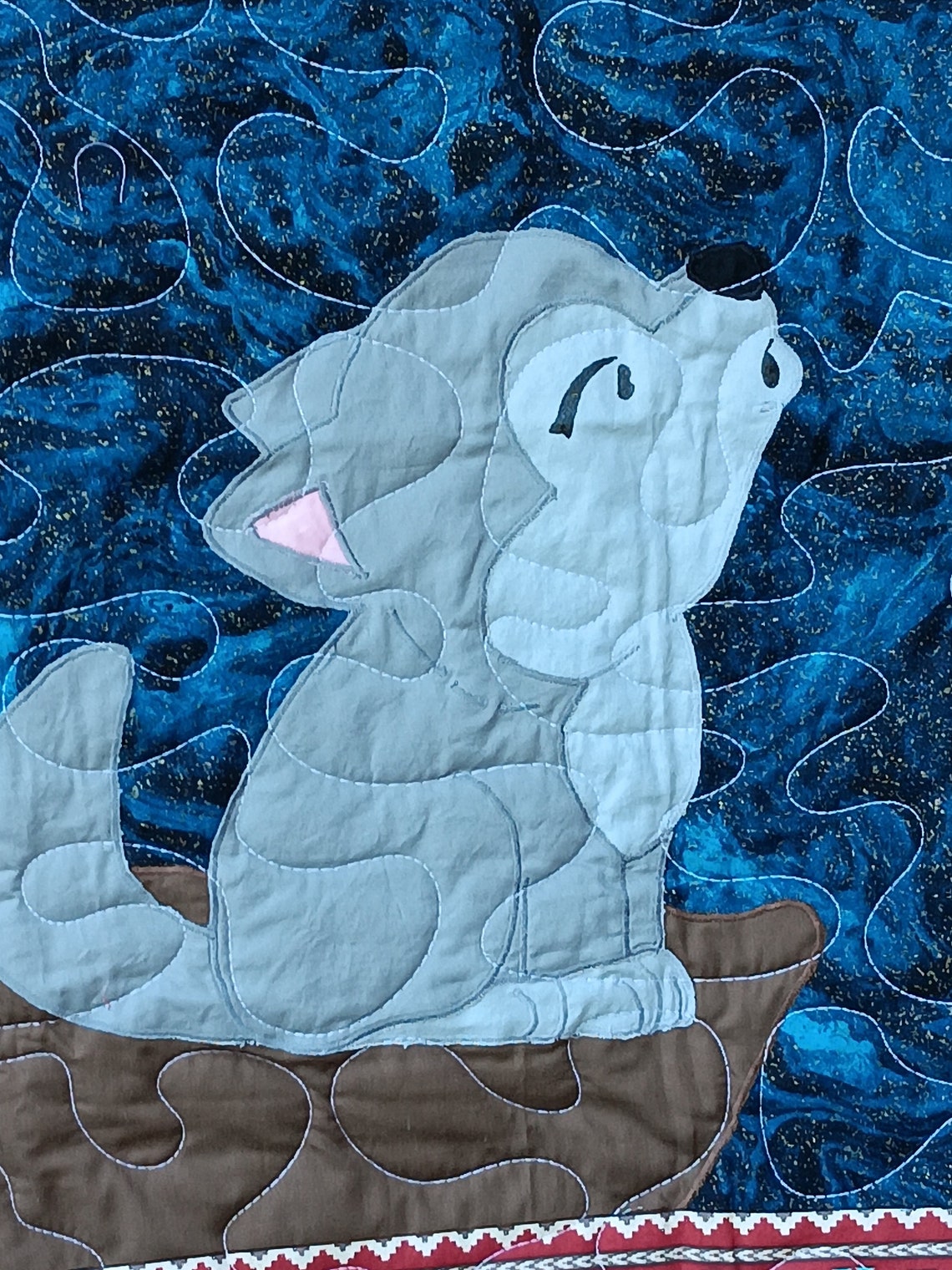 Lap Quilt, Howling Wolf Pup, Native Wolf, 39 X 39, Green and Brown ...