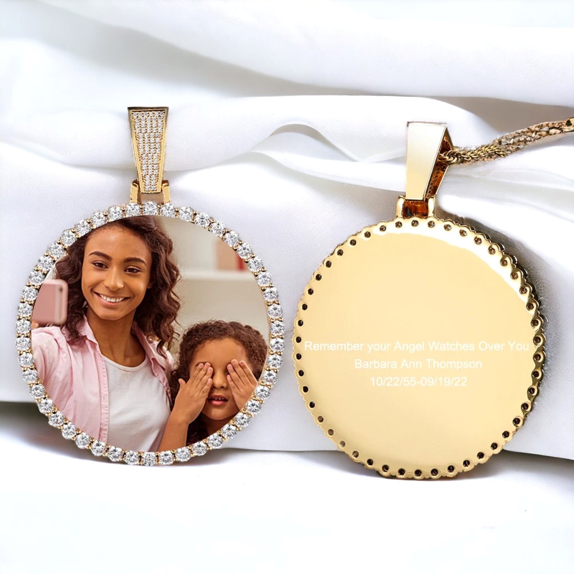 Personalized Diamond Studded Photo Necklace Custom Photo Necklace Hip ...