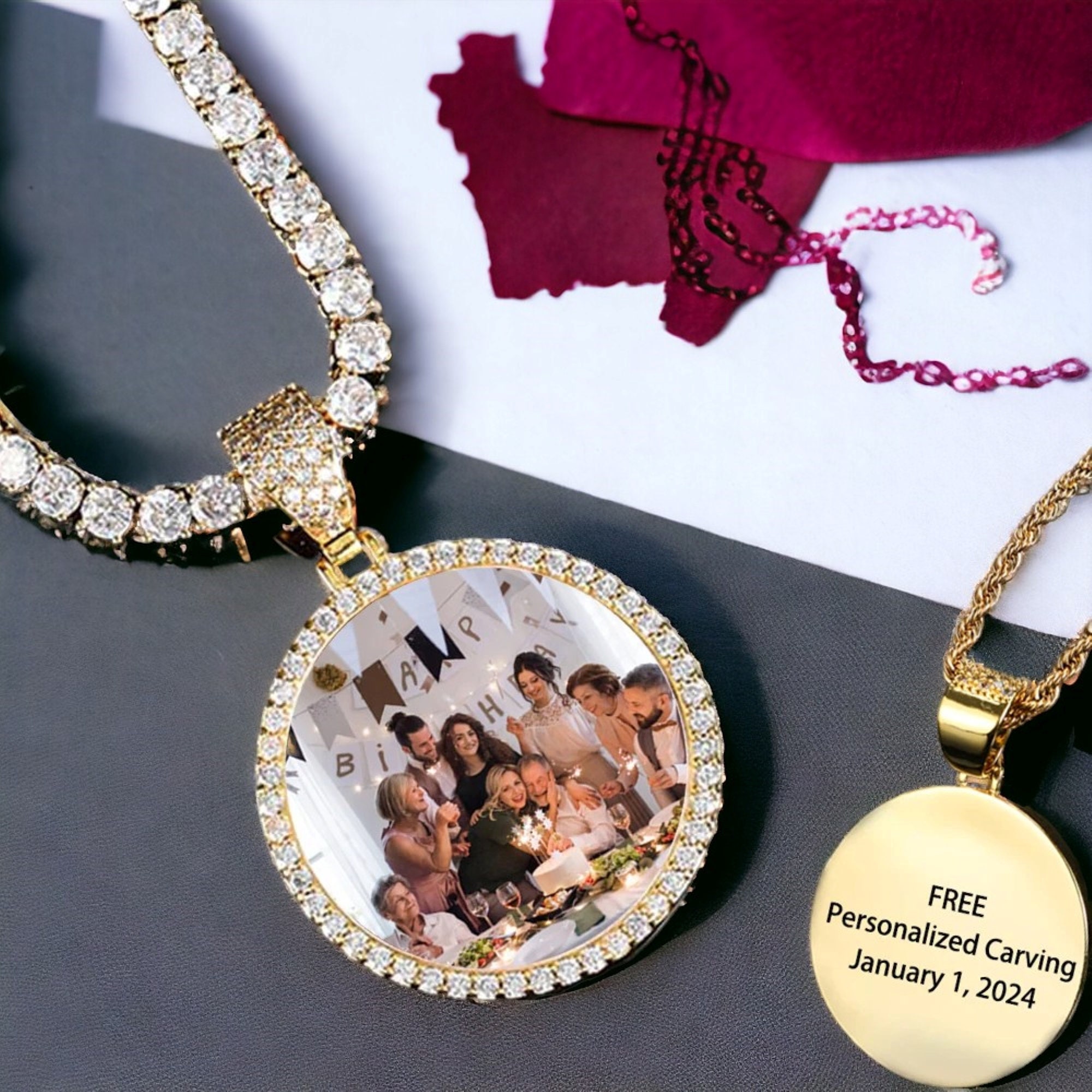 Personalized Diamond Studded Photo Necklace Custom Photo Necklace Hip ...