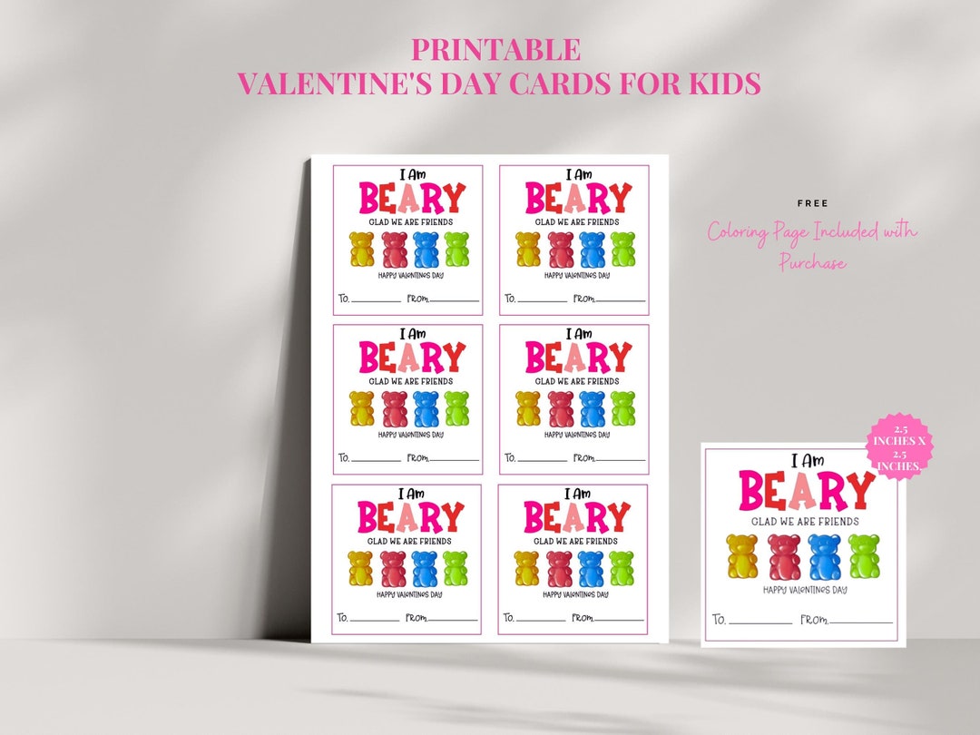 Gummy Bear Valentine Cards for Children. Class Party Cards | Valentine ...