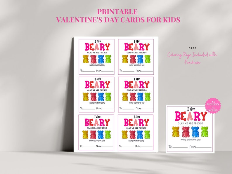 Gummy Bear Valentine Cards for Children. Class Party Cards | Valentine ...