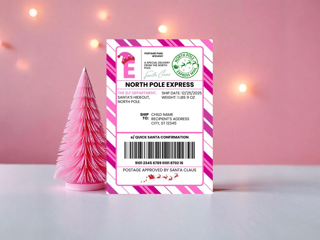 Elf Shipping Label | North Pole Express, Pink (digital Download) - Etsy