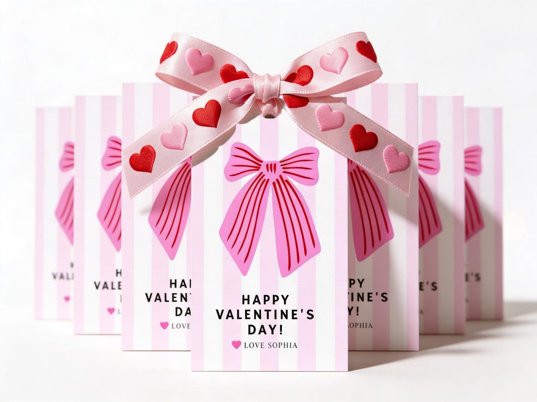 Editable Valentine's Day Gift Tags: Pink Bow, Classroom Exchange ...