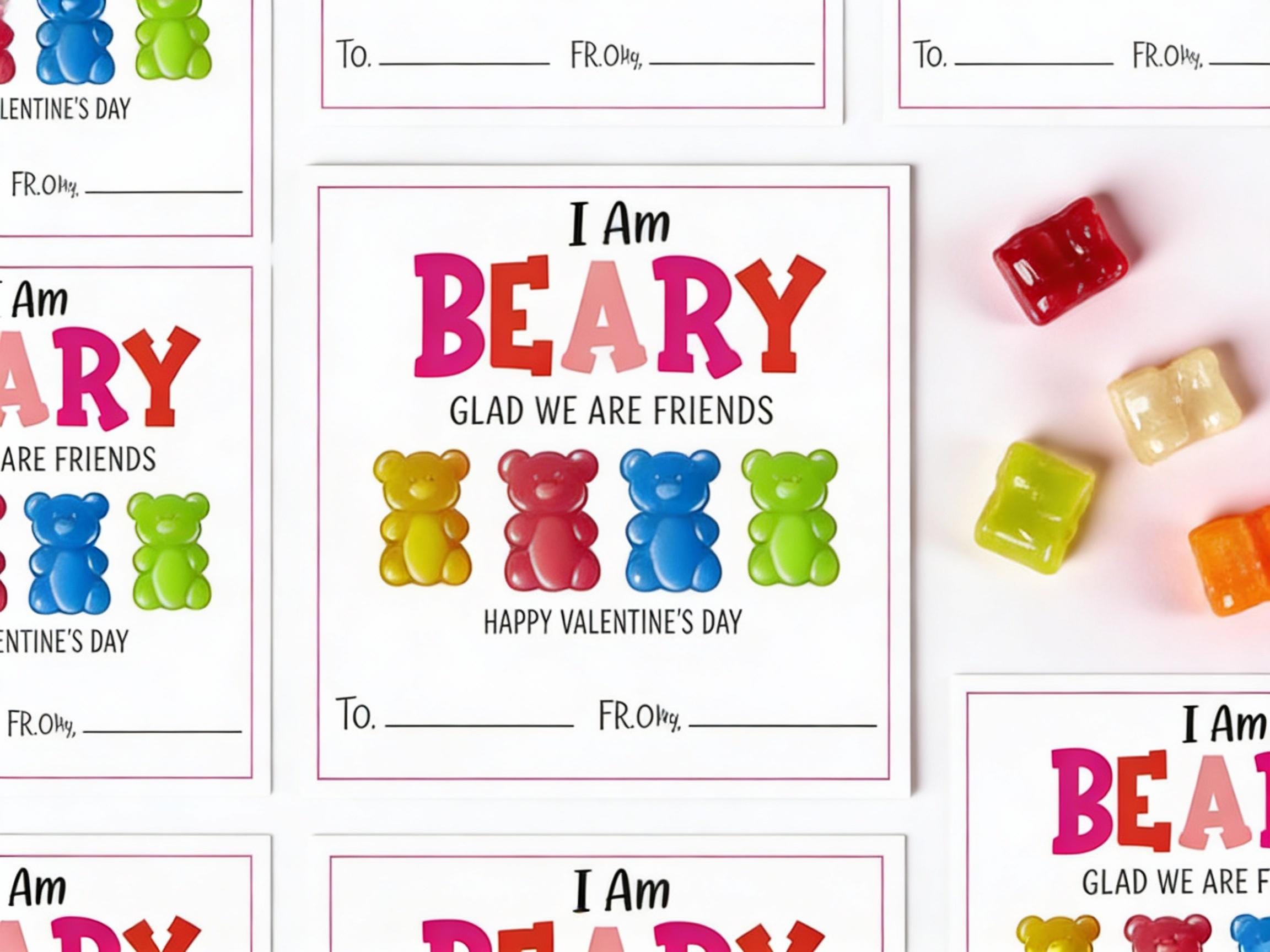 Valentine Cards for Kids | I Am Beary Glad Valentine Printable | Gummy ...