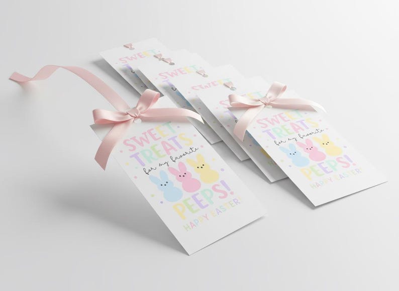 Editable Easter Gift Tags, Pastel Bunny Peeps Favor Tags (instant ...