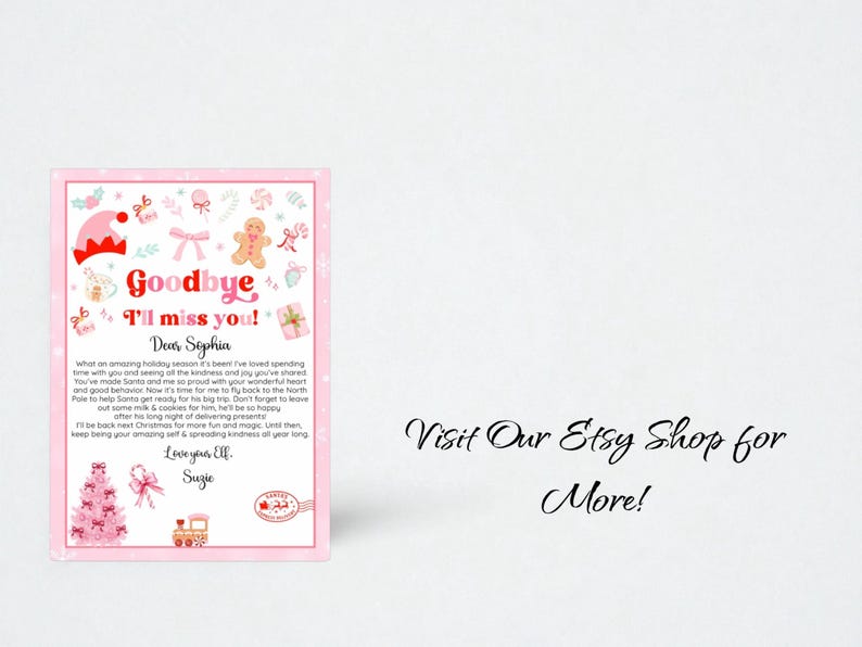 Pink Elf Goodbye Letter Christmas Activity for Kids Printable Instant ...