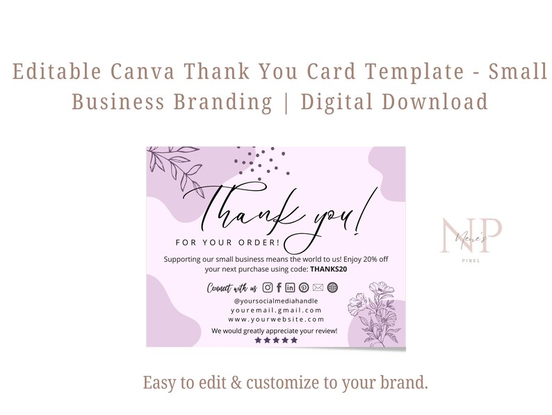 Editable Canva Thank You Card Template Small Business Branding Digital ...
