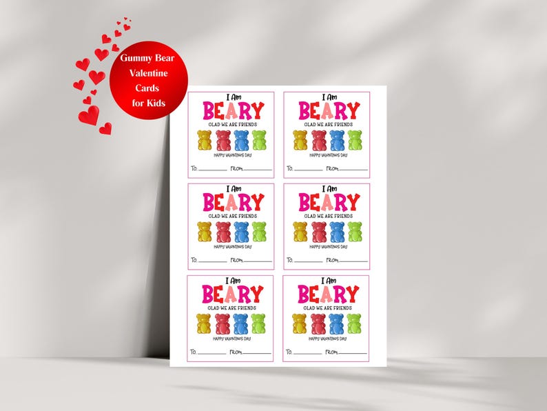 Gummy Bear Valentine Cards for Children. Class Party Cards | Valentine ...