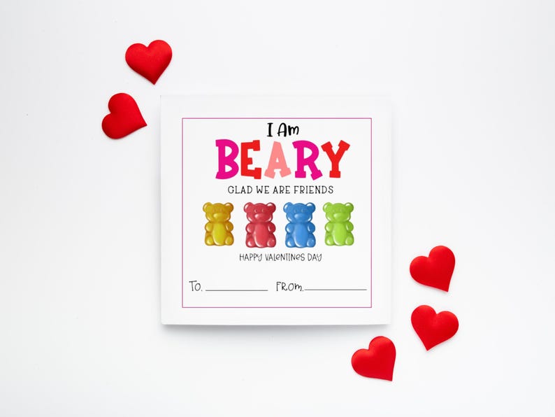 Gummy Bear Valentine Cards for Children. Class Party Cards | Valentine ...