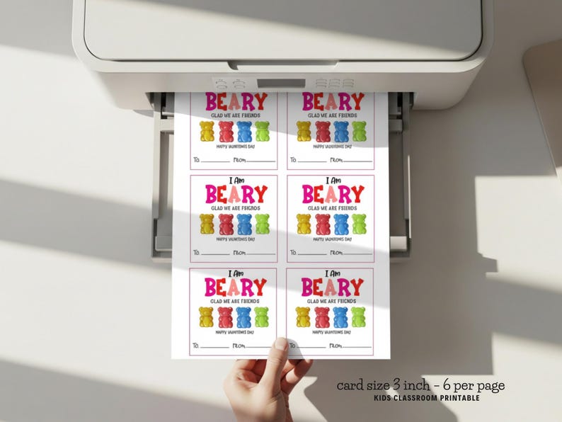 Valentine Cards for Kids | I Am Beary Glad Valentine Printable | Gummy ...