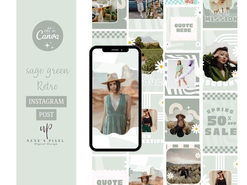 Retro Sage Green Instagram Post and Story Templates Canva Instagram ...